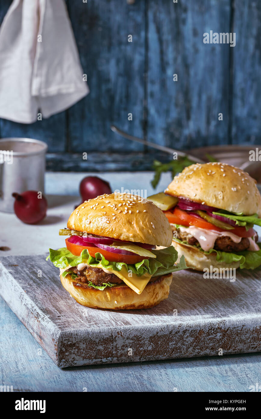 Two homemade hamburgers meat hi-res stock photography and images - Alamy