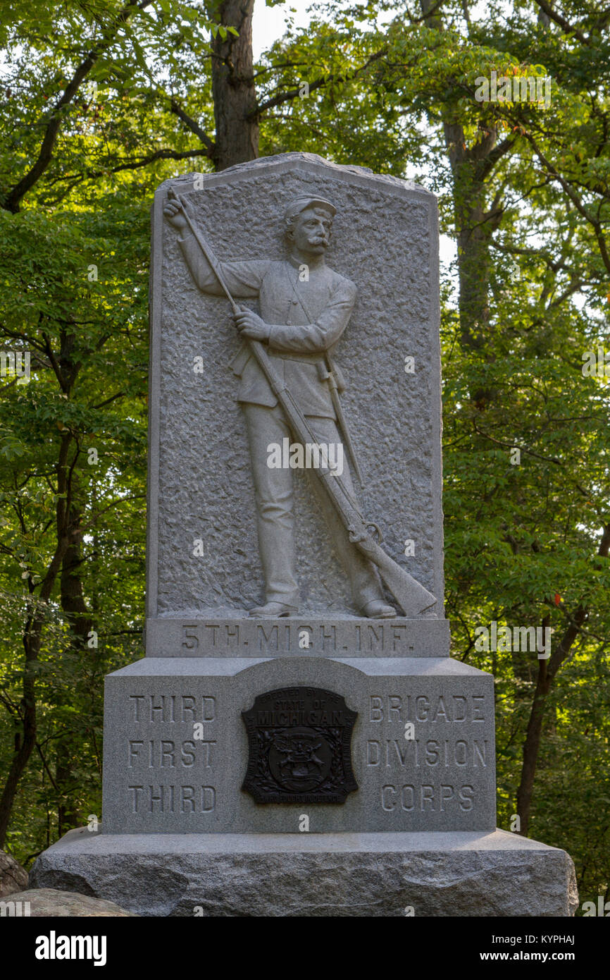 The 5th Michigan Infantry Monument, Gettysburg National Military Park ...
