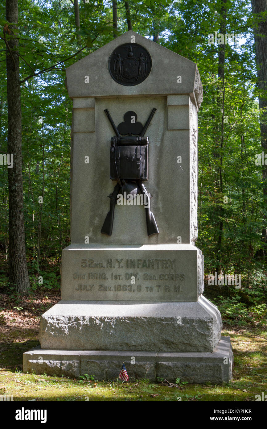 The 52nd New York Infantry Regiment Monument, Gettysburg National Military Park, Pennsylvania ...