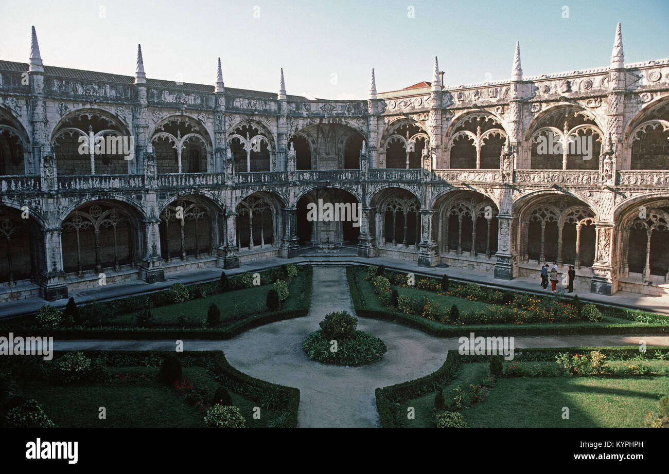 Two-storey cloisters of Jeronimos Monastery also known as Hieronymites ...