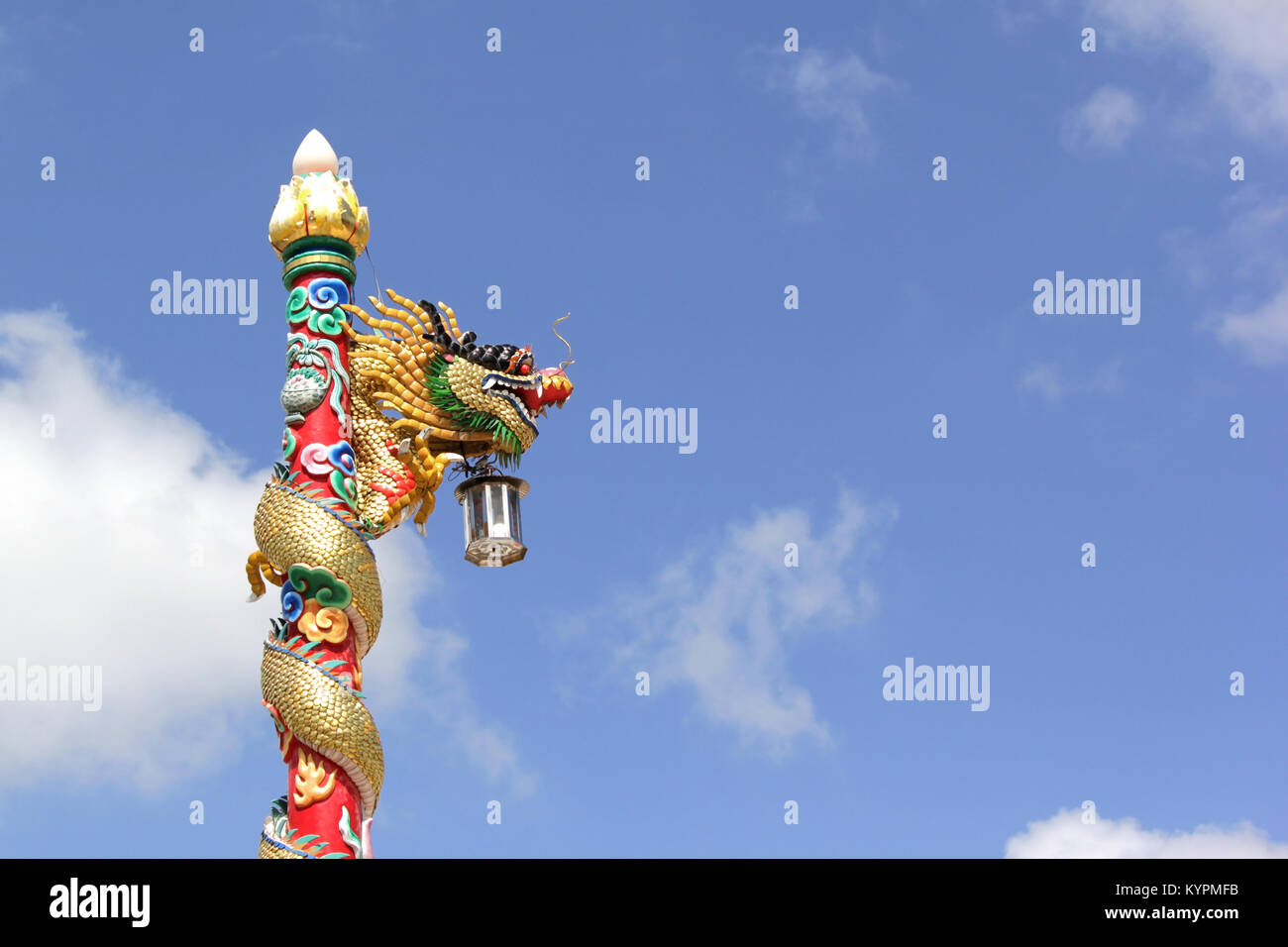 chinese dragon on post in the shrine with beautiful sky background ...