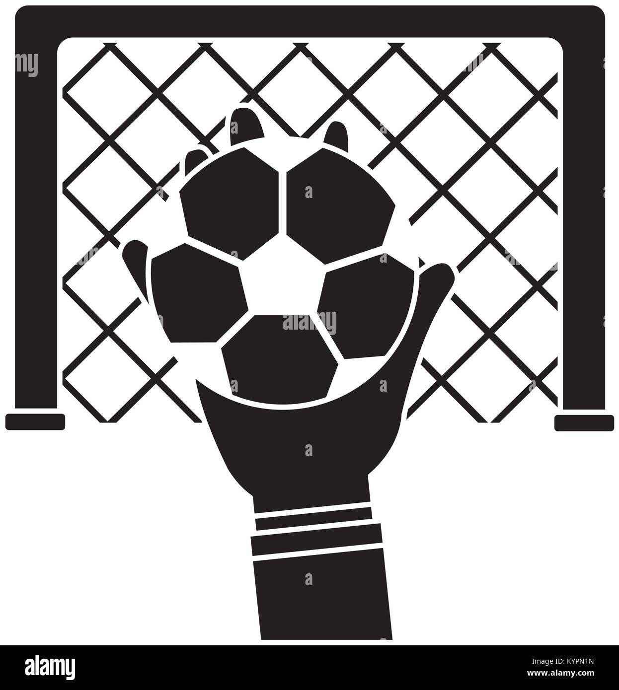 hands with ball with goal in the background football soccer icon Stock ...