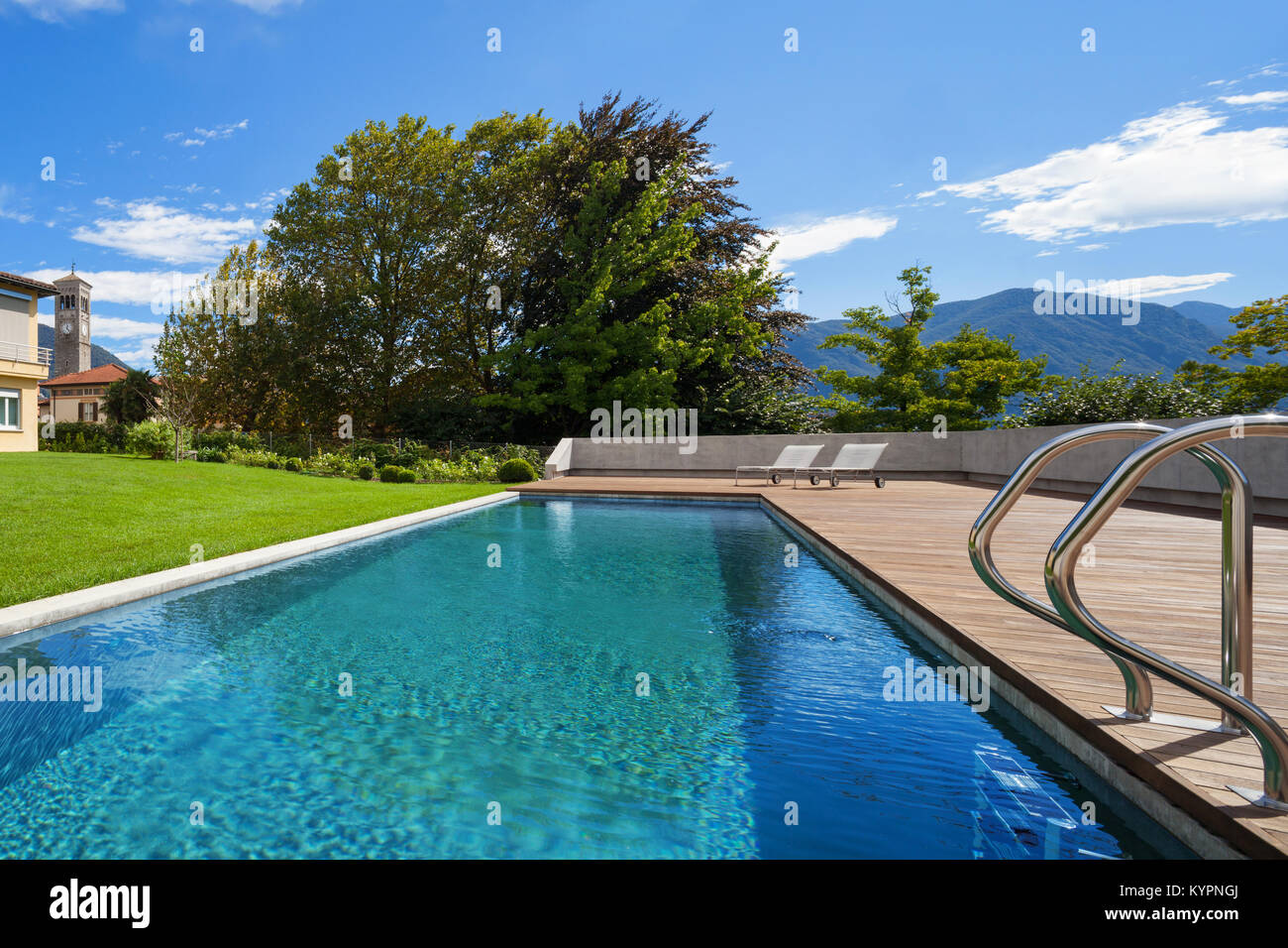 Swimming pool of a private residence in the suburbs, outdoors Stock ...