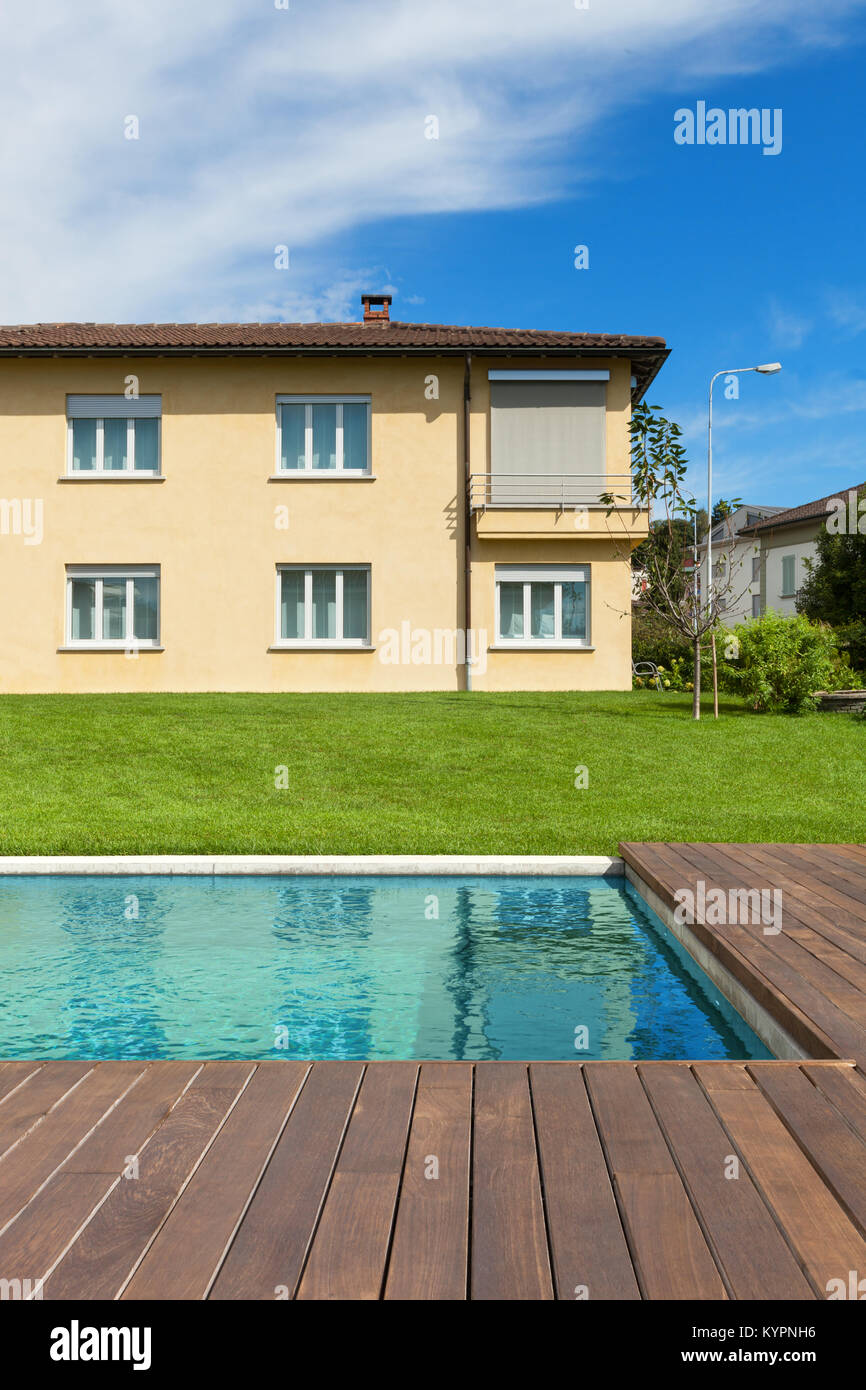 Swimming pool of a private residence in the suburbs, outdoors Stock ...