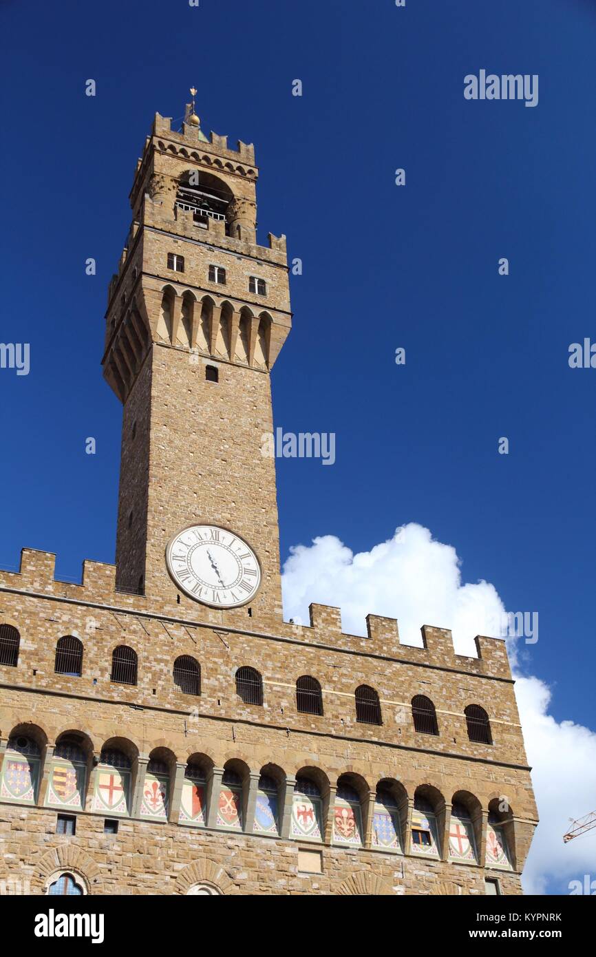 Florence - Palazzo Vecchio. Old town romanesque architecture in Tuscany ...