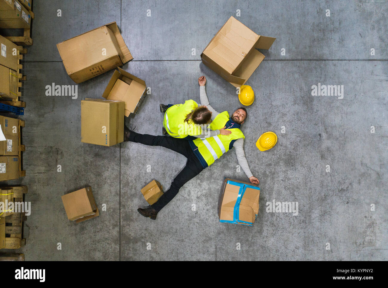 Warehouse worker after an accident in a warehouse Stock Photo - Alamy