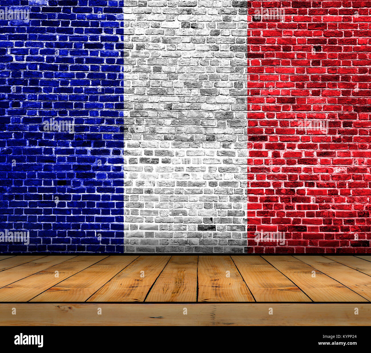France flag painted on brick wall with wooden floor Stock Photo - Alamy