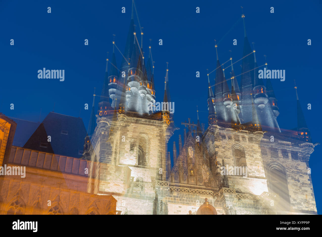 Abstract zoom blur mystical effect Illuminated buildings and gothic ...