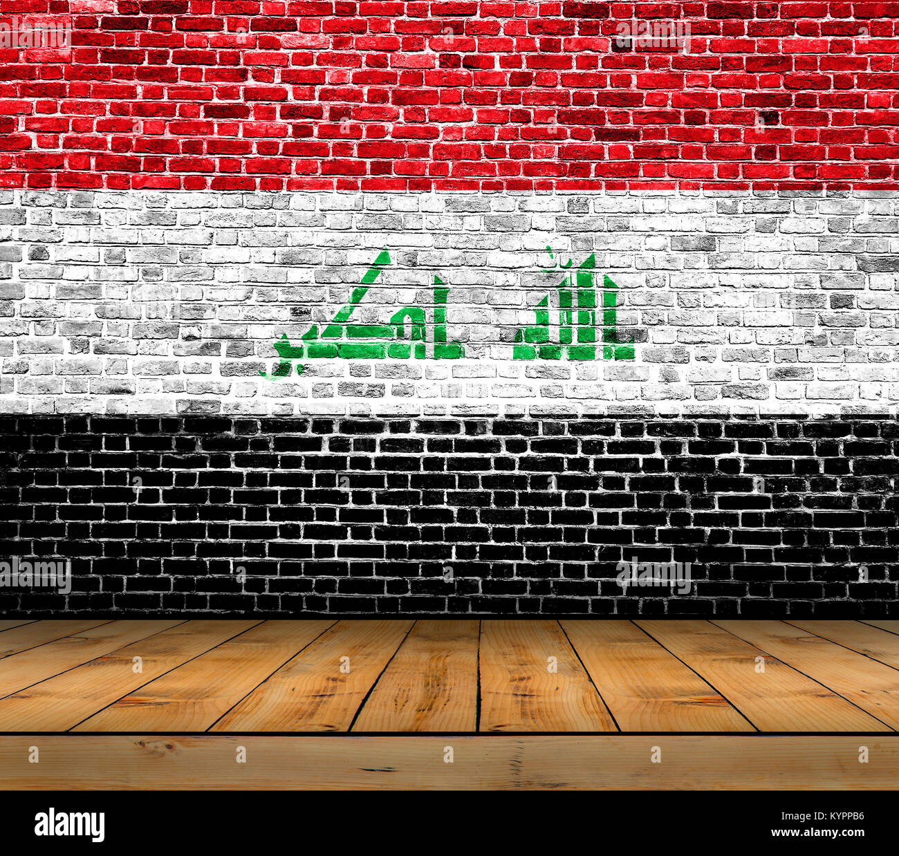 Iraq flag painted on brick wall with wooden floor Stock Photo - Alamy