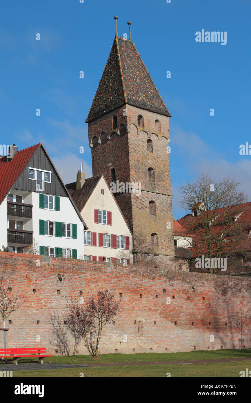 City and falling tower Metzgerturm. Ulm, Baden-Wurttemberg, Germany ...