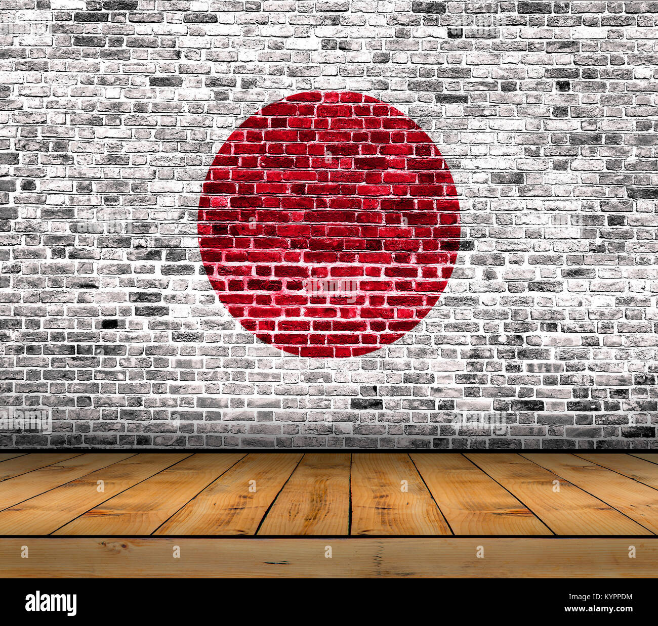 Japan flag painted on brick wall with wooden floor Stock Photo - Alamy
