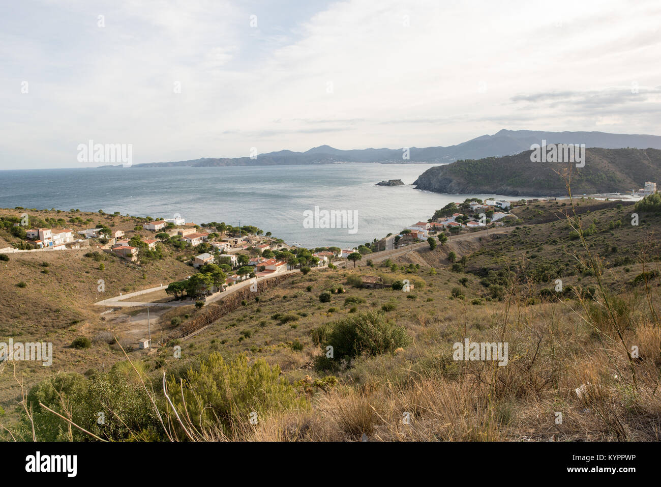 Through the village of Portbou on the Costa Brava, Girona Stock Photo ...