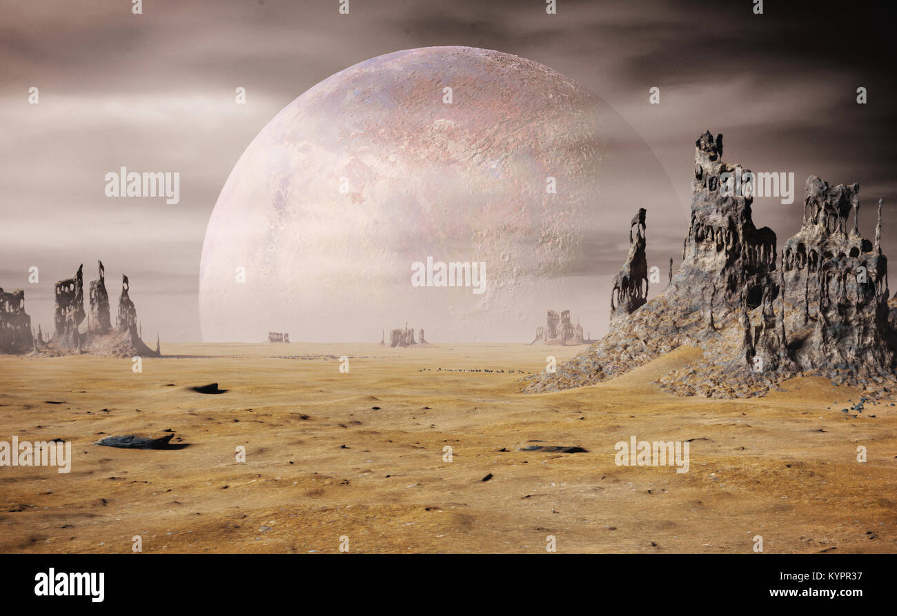 alien planet landscape with strange rock formations (3d render Stock ...