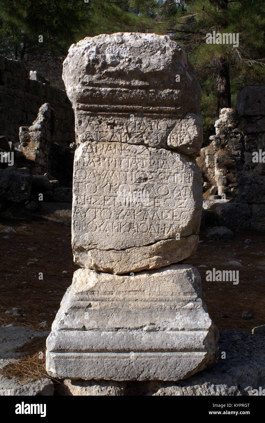 Ruins and greek letters in Phaselis, Turkey Stock Photo - Alamy