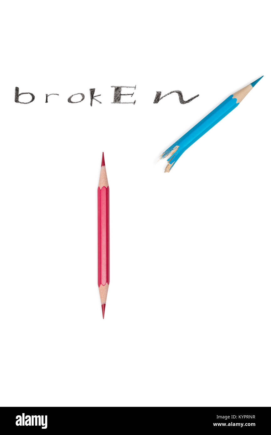 On the word broken indicates a double-edged pencil lying next to half a ...