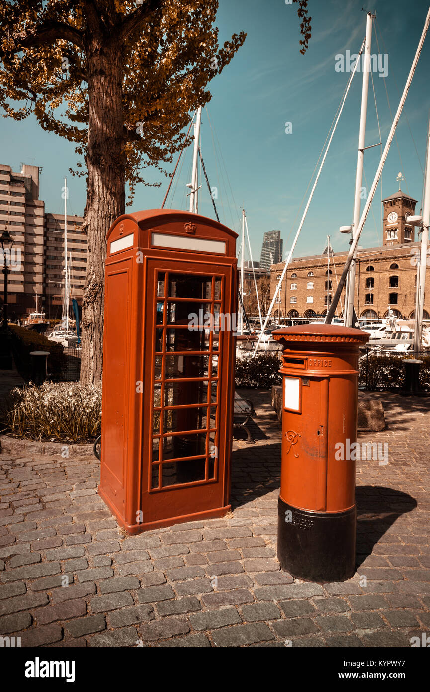 Phone booth and a post box at St Katharine Docks in London Stock Photo ...