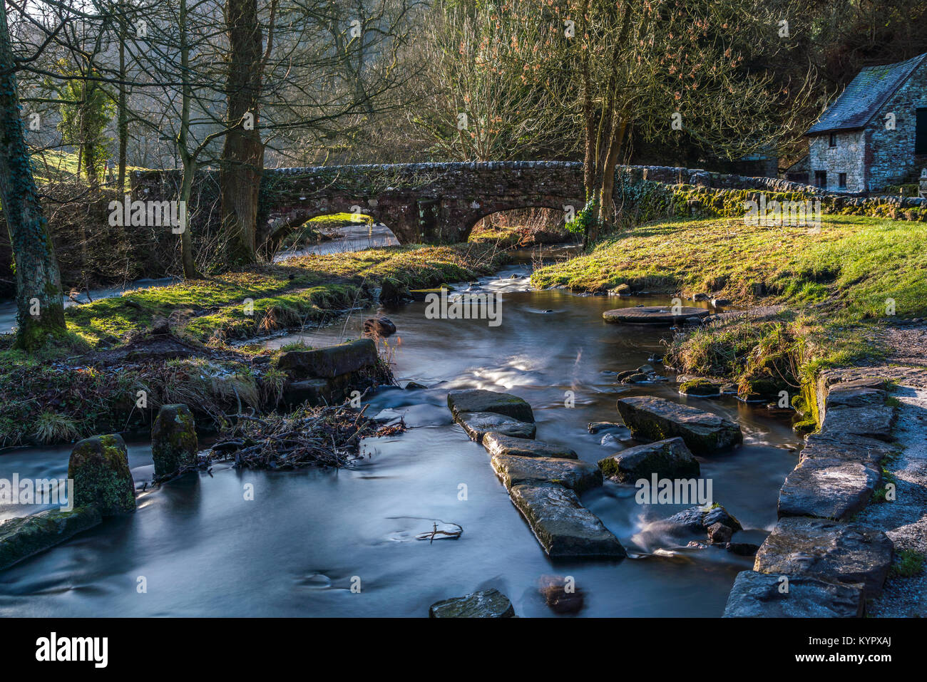 Viators Bridge and the River Dove at Milldale village in the Peak ...