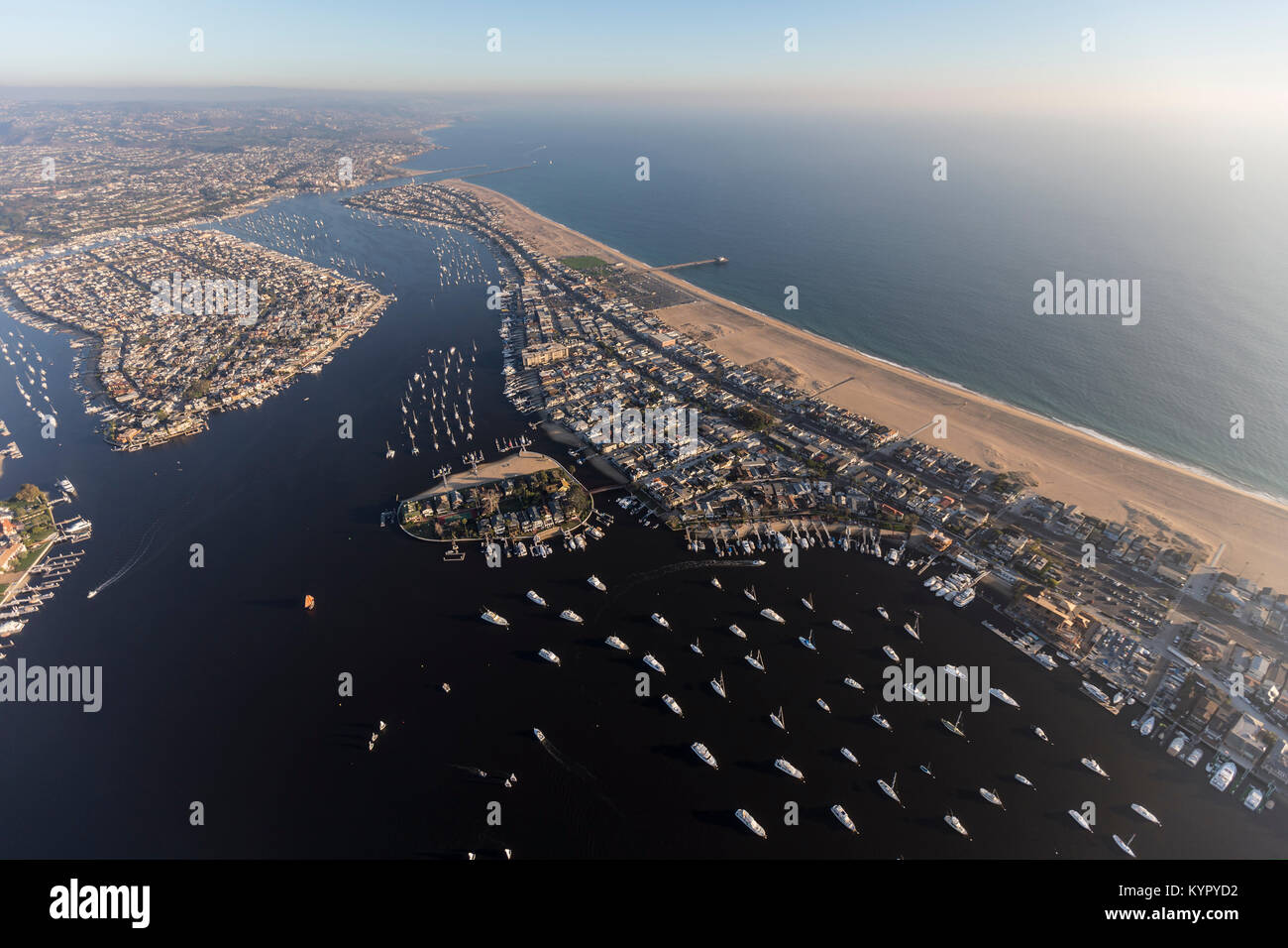 Aerial view of Balboa Bay and Newport Beach in Orange County ...