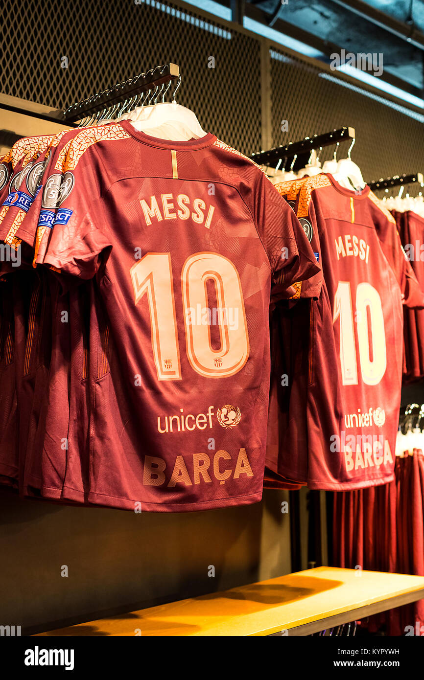 BARCELONA, SPAIN - 12 JANUARY 2018: Official Store FC Barcelona ...
