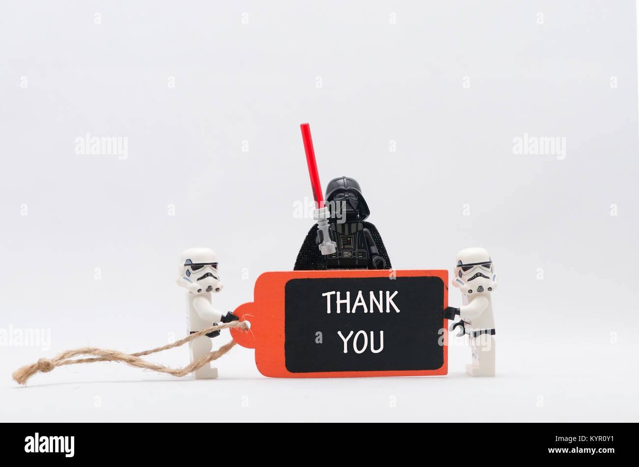 darth vader with storm trooper holding wooden tag written word thank ...