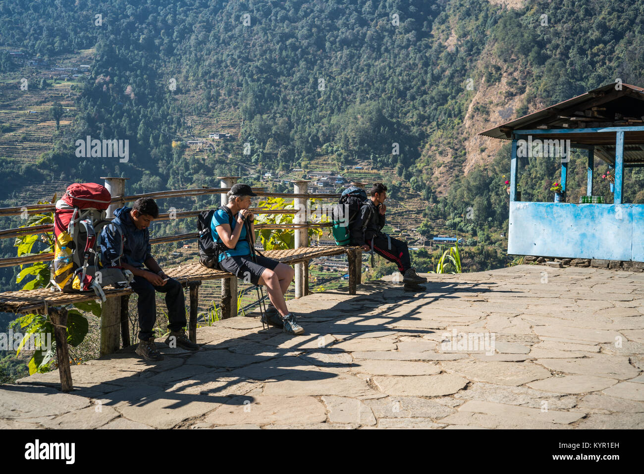 tourists on the ABC trek, Annapurna Base Camp in Nepal, Asia Stock ...