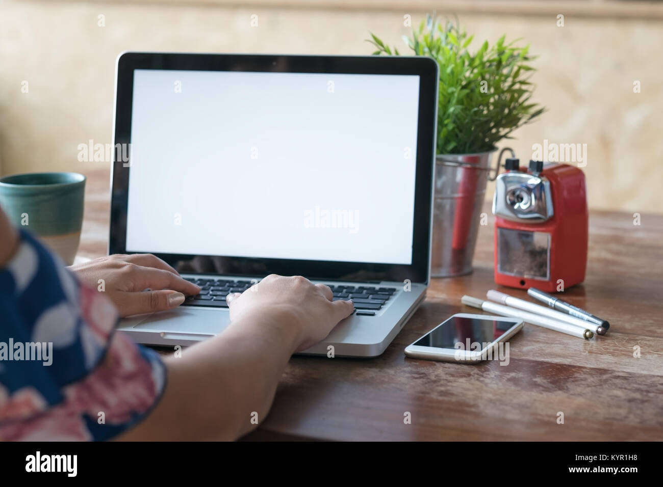 Person using laptop white screen hi-res stock photography and images - Alamy