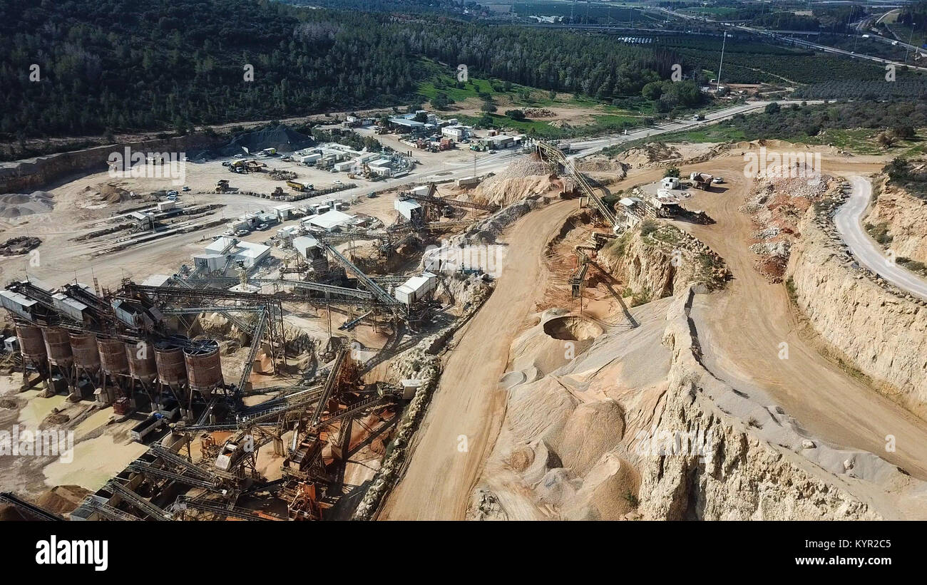 Large Quarry during work hours - Aerial image Stock Photo - Alamy