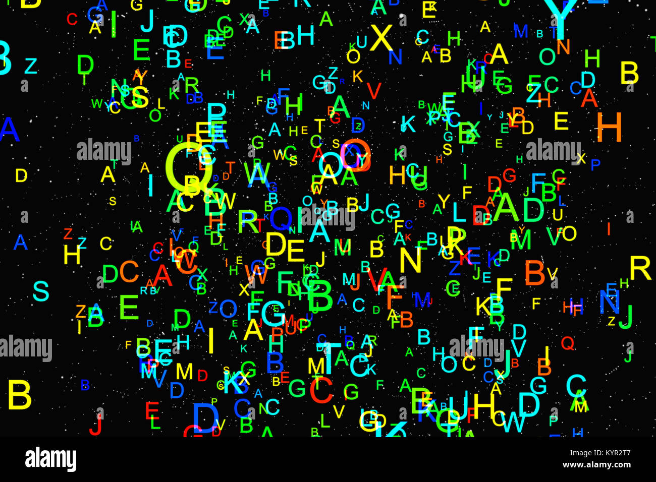 Abstract colorful alphabet fly on black background Stock Photo - Alamy