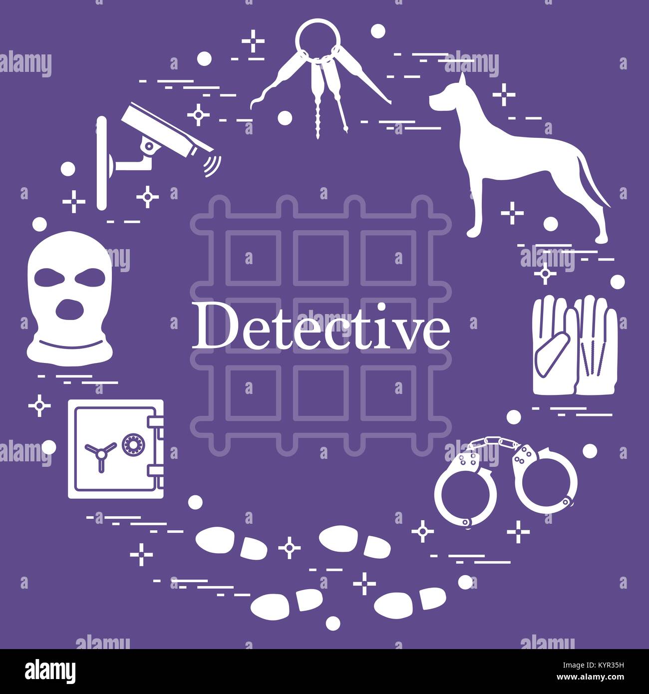 Criminal and detective elements. Crime, law and justice vector icons ...
