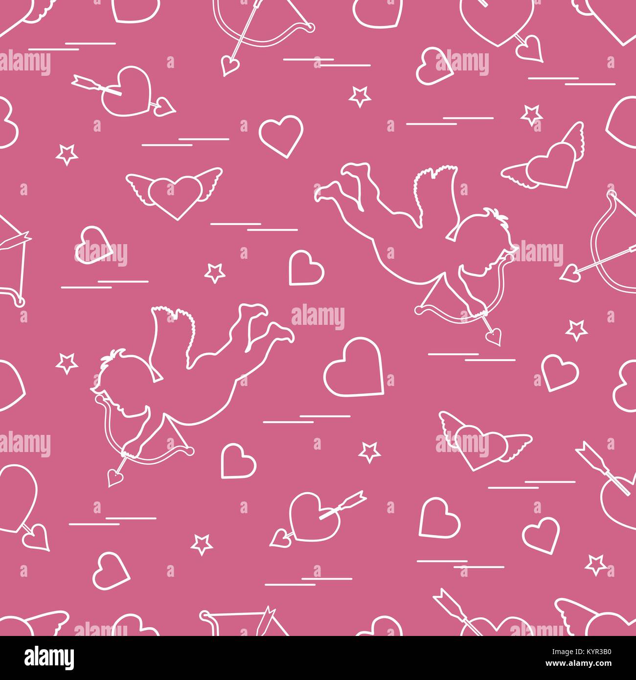 Cute seamless pattern with cupid shoots a bow and hearts. Love symbol ...