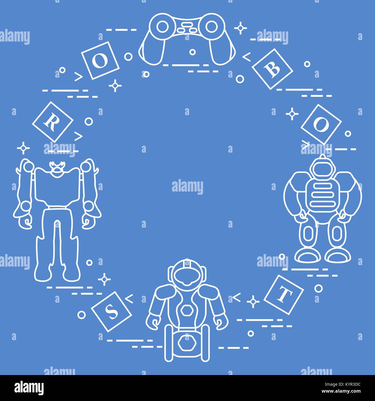 Toys for children: robots, remote control, cubes. Design for banner ...