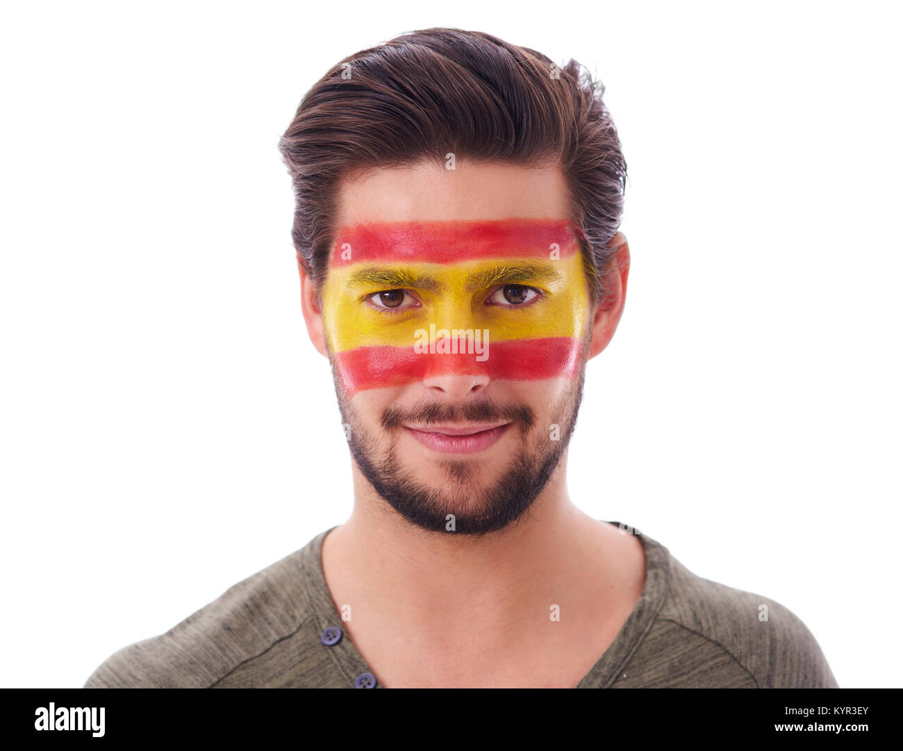Shot of male spain soccer fan at studio shot Stock Photo - Alamy