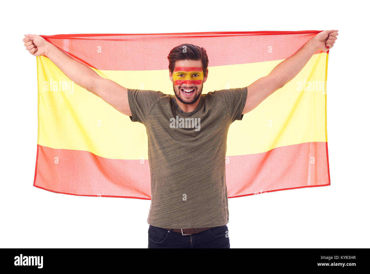 Spanish soccer fan waving a flag Stock Photo - Alamy