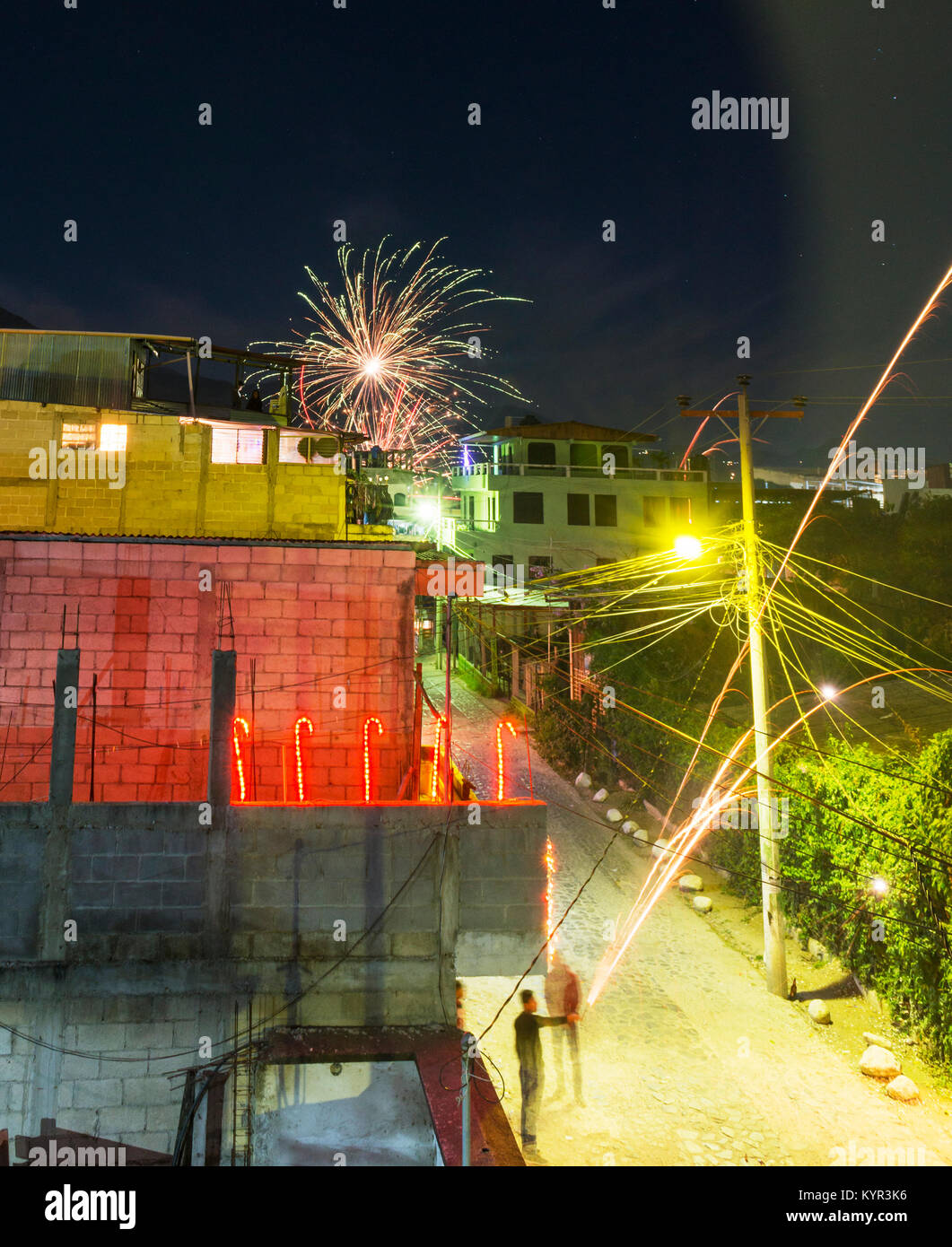 PANAJACHEL, GUATEMALA - JANUARY 1: Unidentified young men light up ...