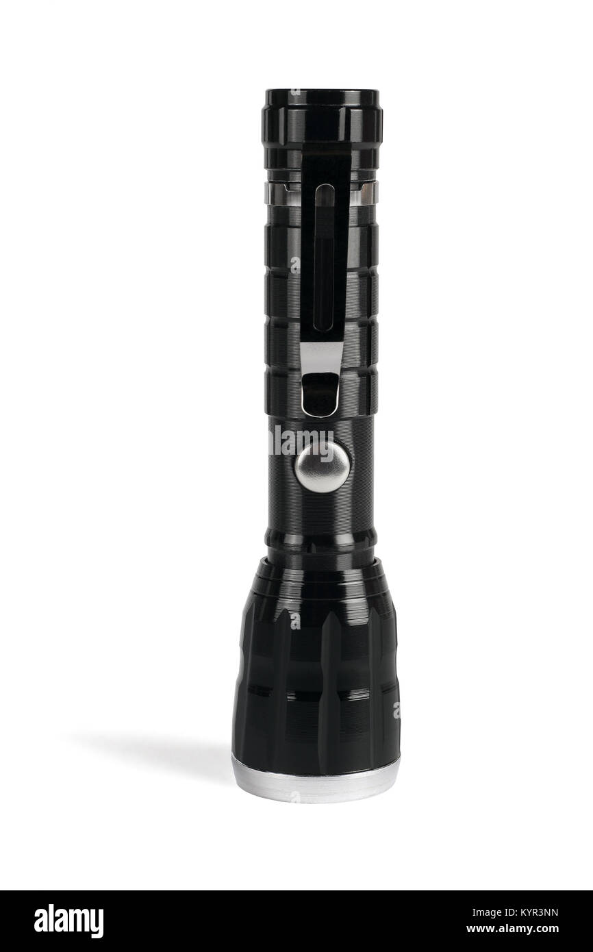 Black LED Pocket Torch Light on White Background Stock Photo - Alamy