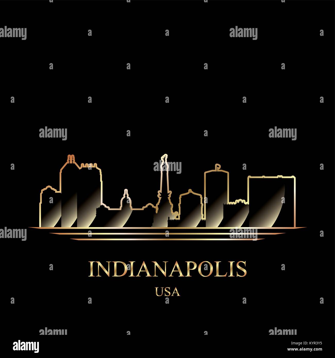 Gold silhouette of Indianapolis on black background vector illustration ...