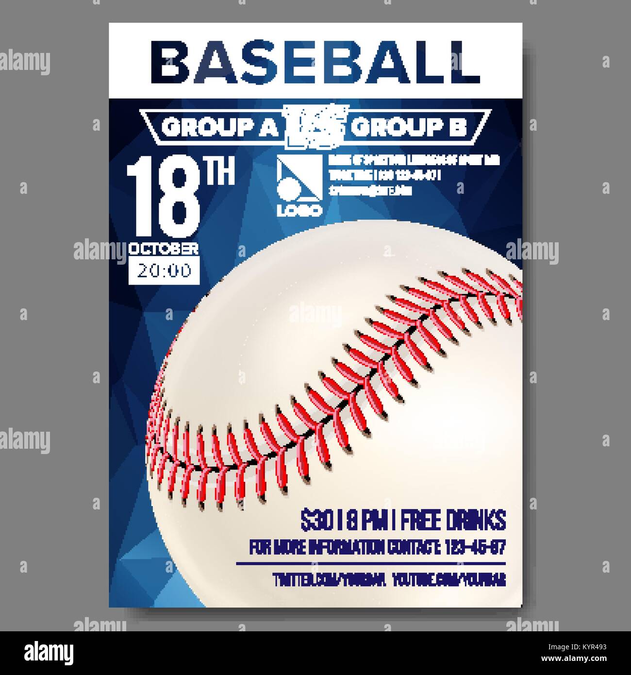 Baseball Poster Vector. Sport Event Announcement. Banner Advertising ...
