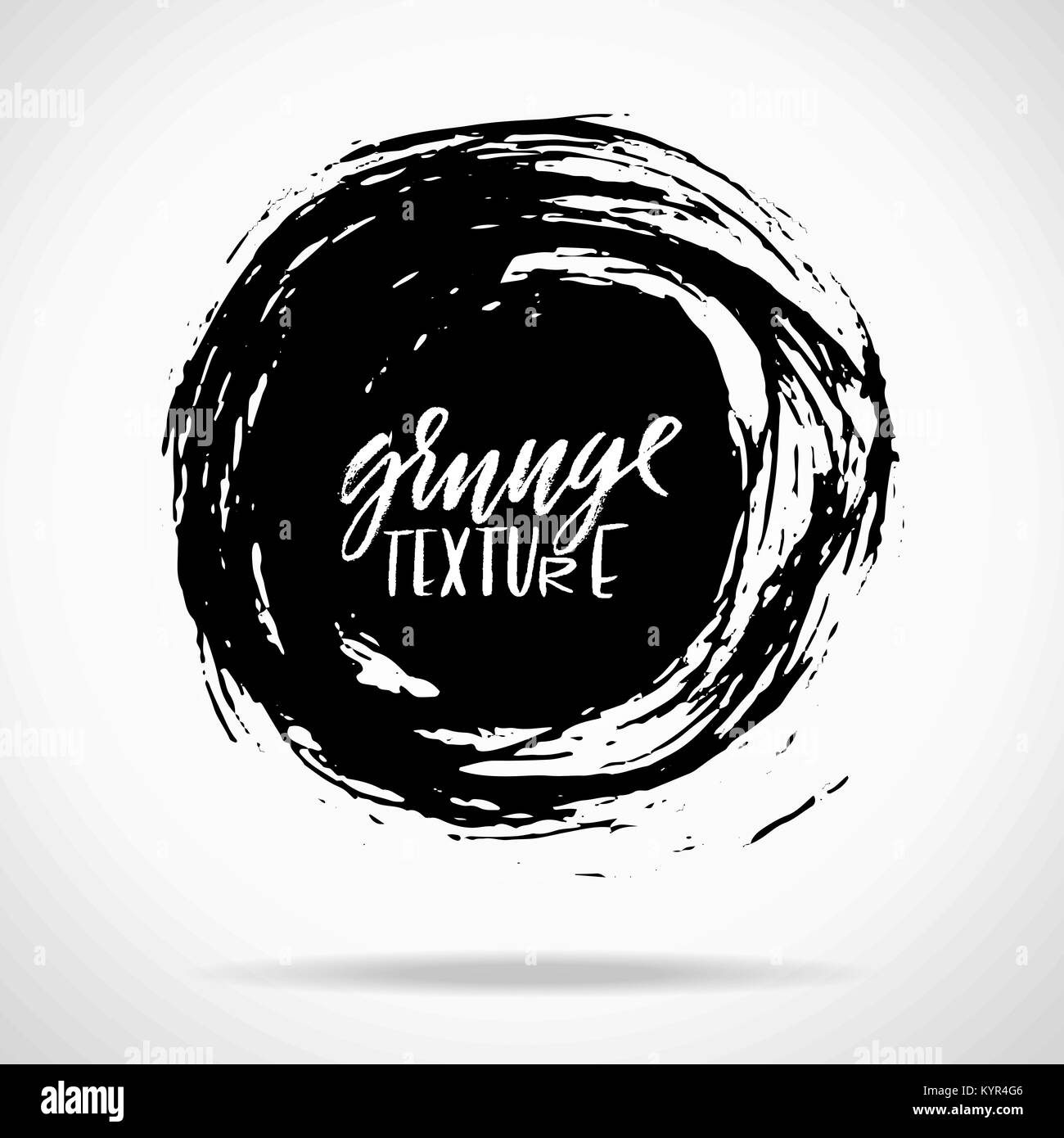 Grunge ink round brush strokes. Freehand black brushes. Handdrawn dry ...
