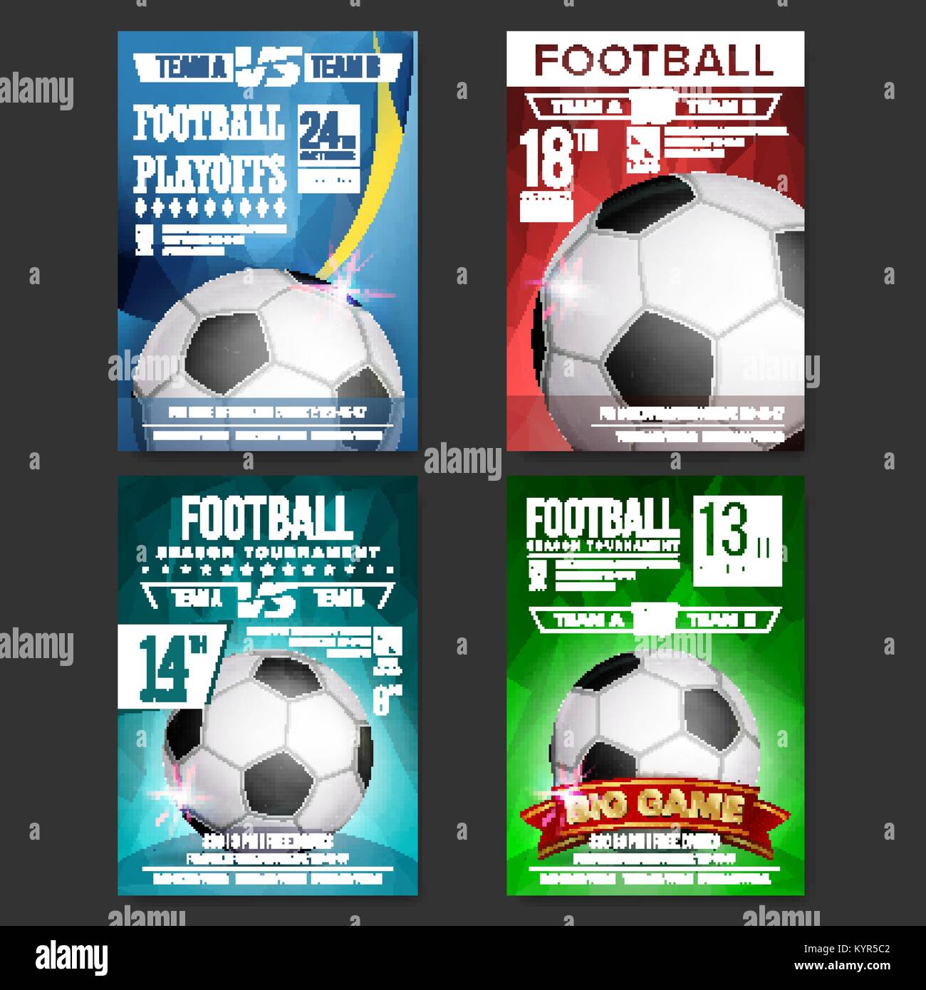 Soccer Poster Set Vector. Design For Sport Bar Promotion. Football Ball ...
