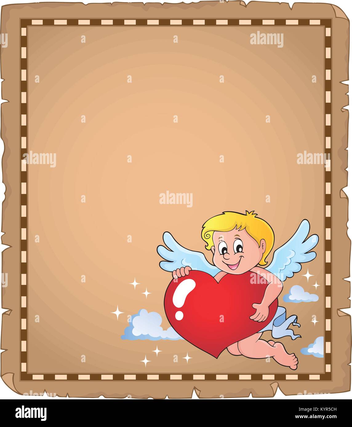 Cupid holding stylized heart parchment 2 - eps10 vector illustration ...
