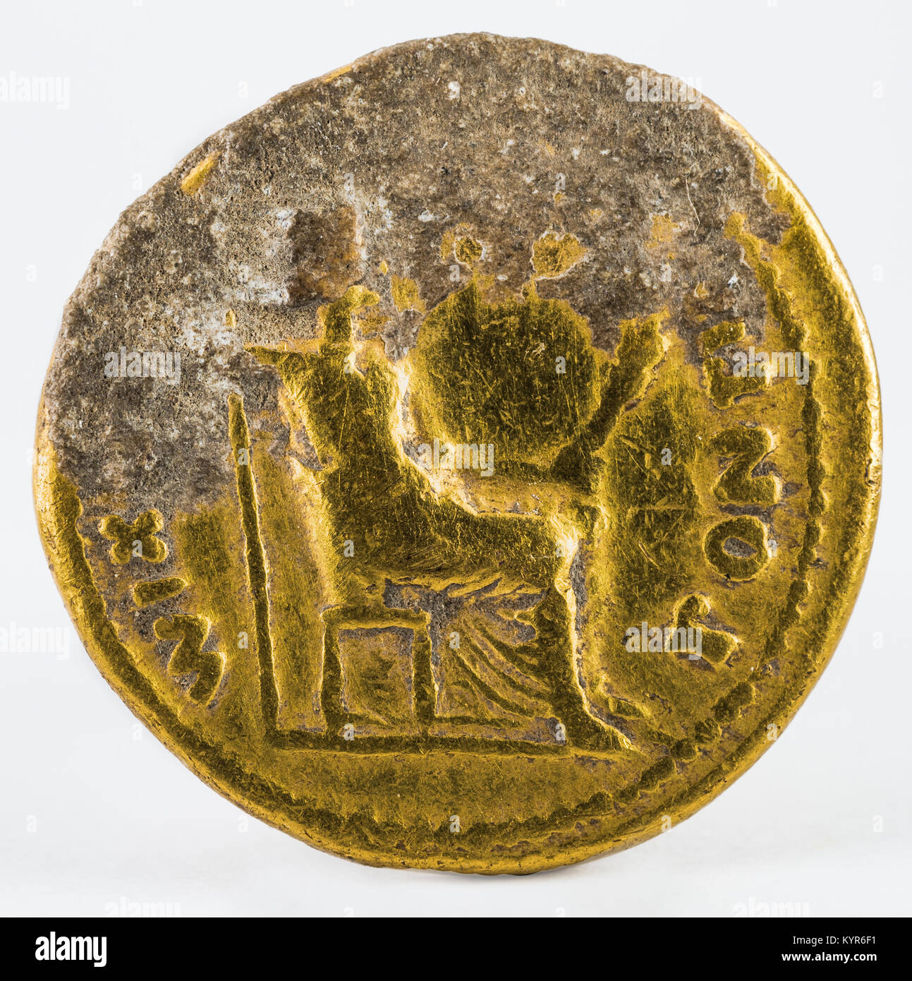 Ancient Roman gold aureus coin of Emperor Tiberius. Reverse Stock Photo ...