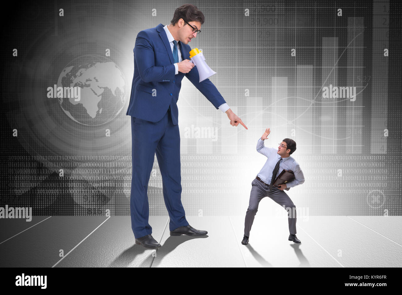 Bad angry boss shouting at employee with loudspeaker Stock Photo - Alamy