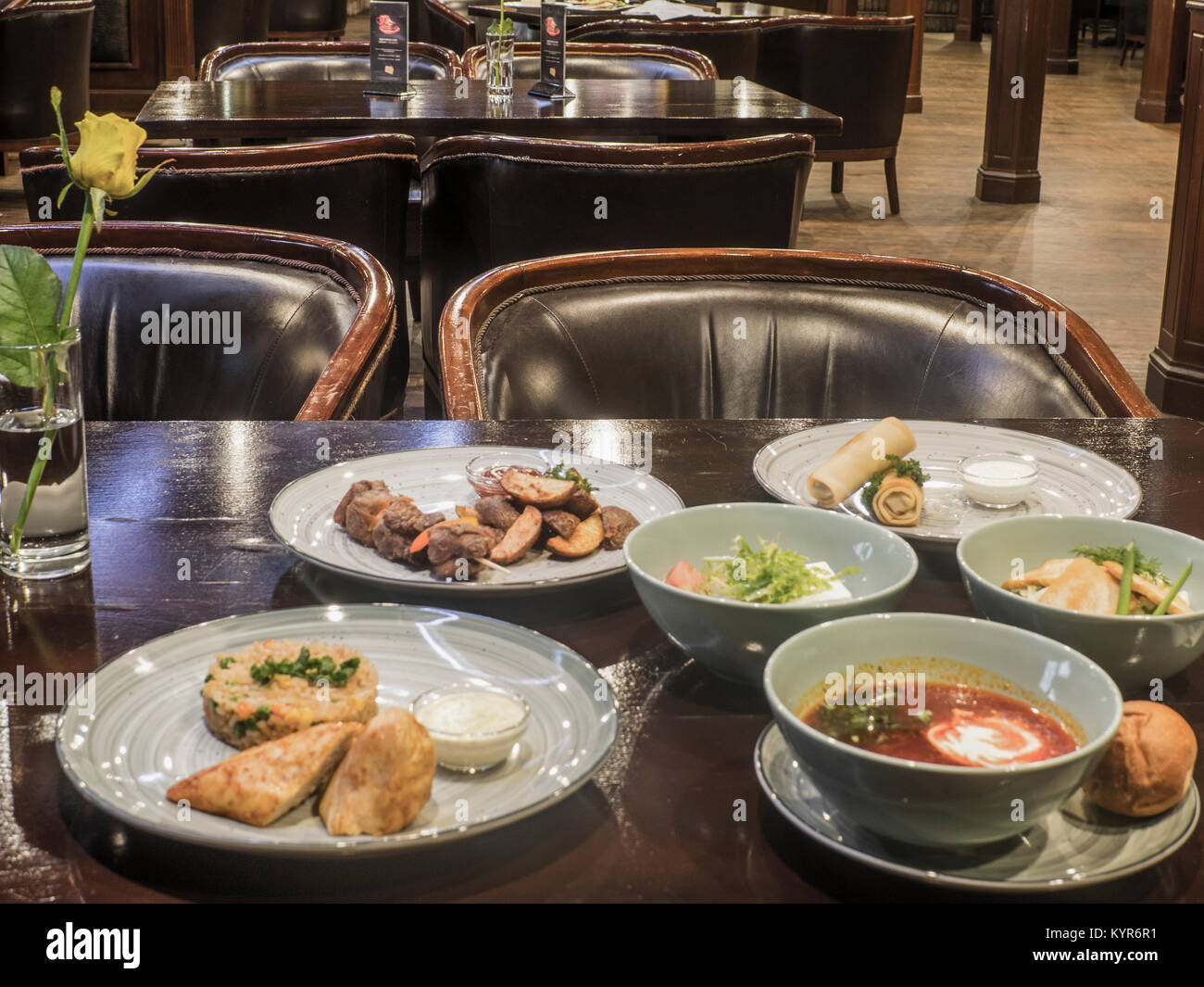 Table set for one person's business lunch Stock Photo - Alamy
