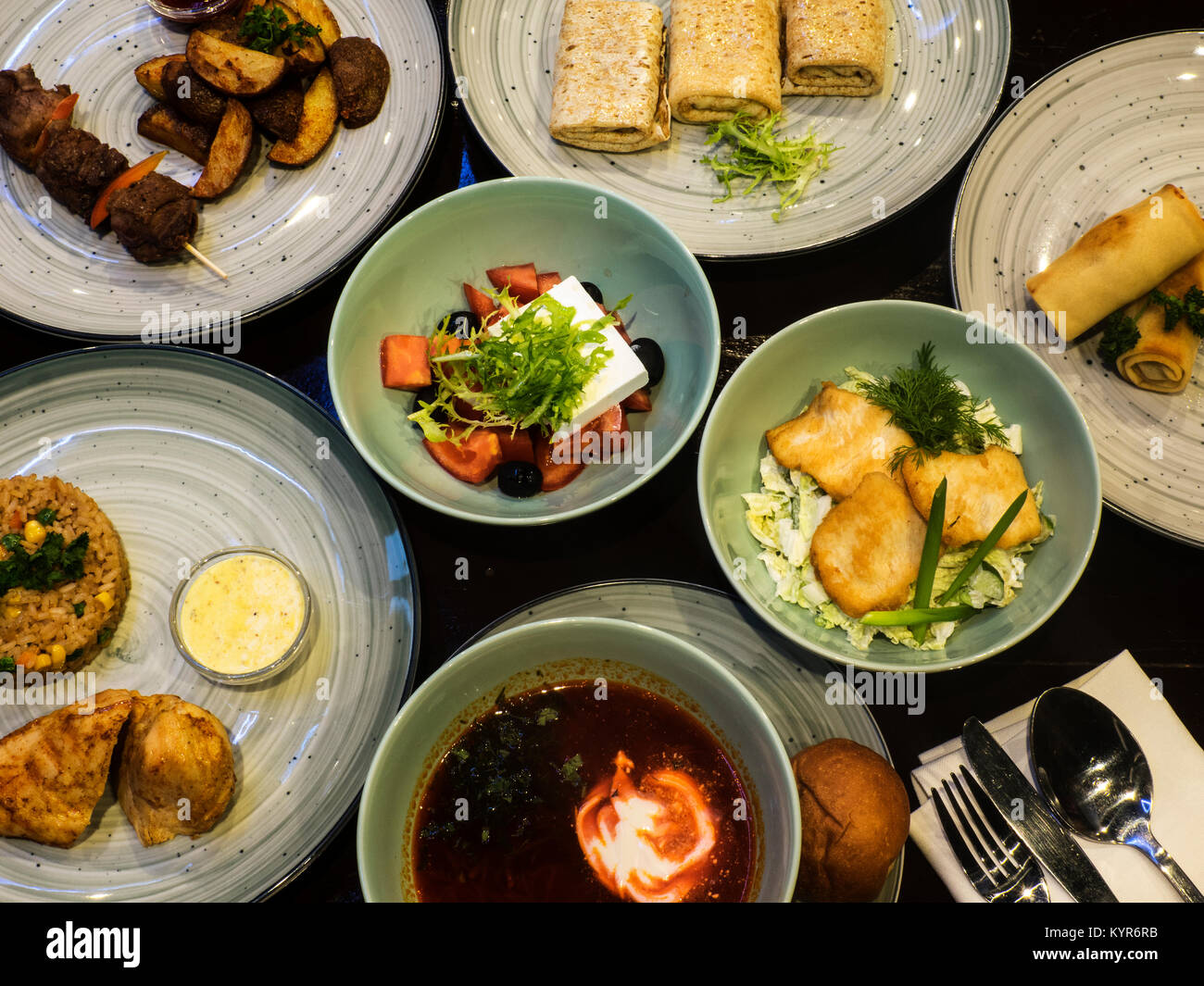 Table set for one person's business lunch Stock Photo - Alamy