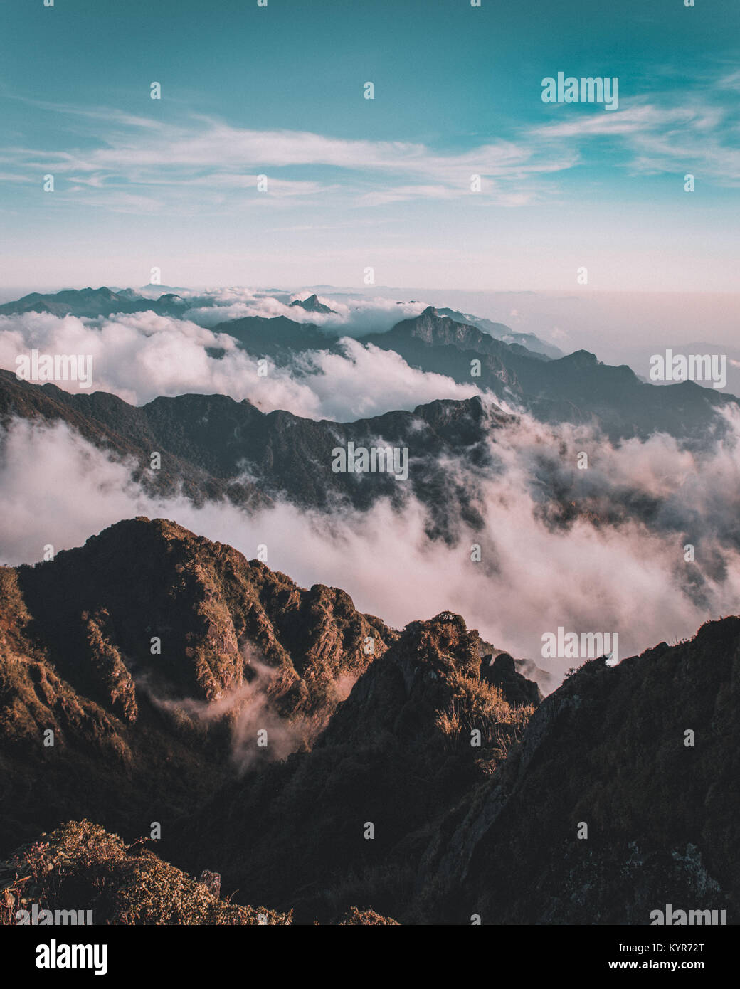 Mountain view from the highest peak in Vietnam, Fansipan Stock Photo ...