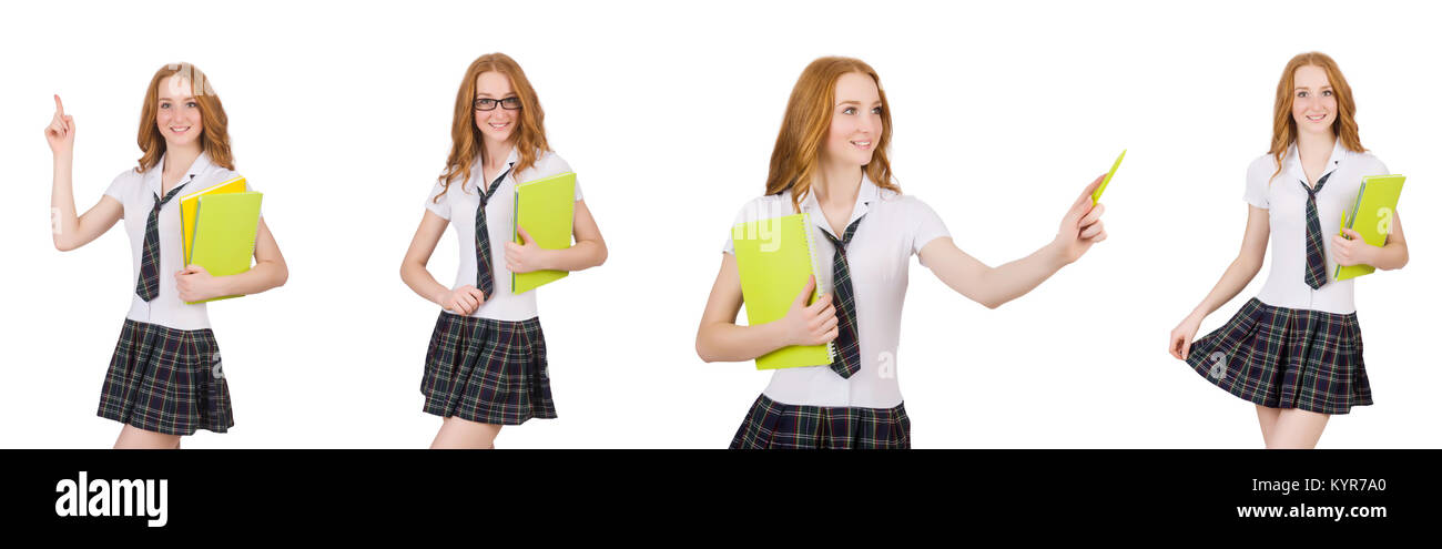 Young student female pointing isolated on white Stock Photo - Alamy