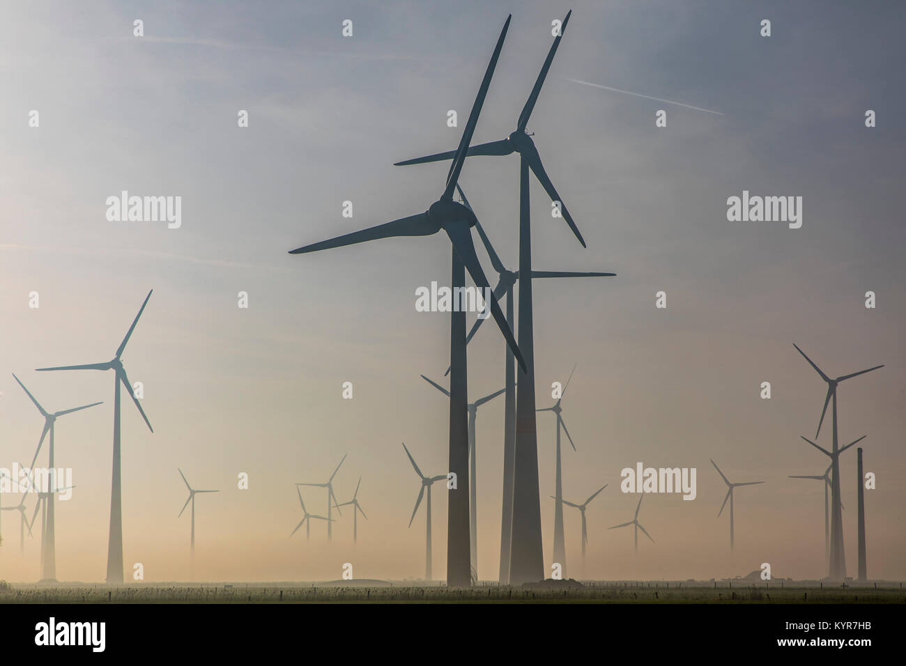 Wind energy plant, wind farm in East Frisia, Lower Saxony, Northern ...