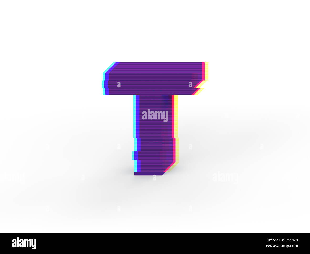 3D realistic glitch uppercase letter T with soft shadow isolated on ...