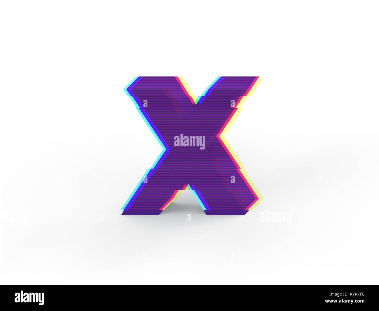 3D realistic glitch uppercase letter X with soft shadow isolated on ...