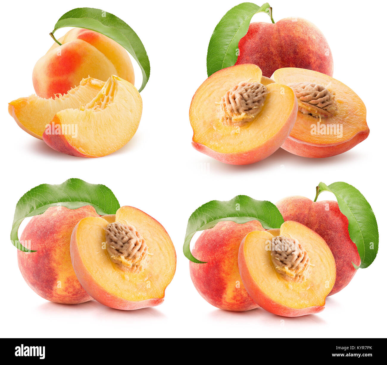 collection of peches isolated on a white background Stock Photo - Alamy
